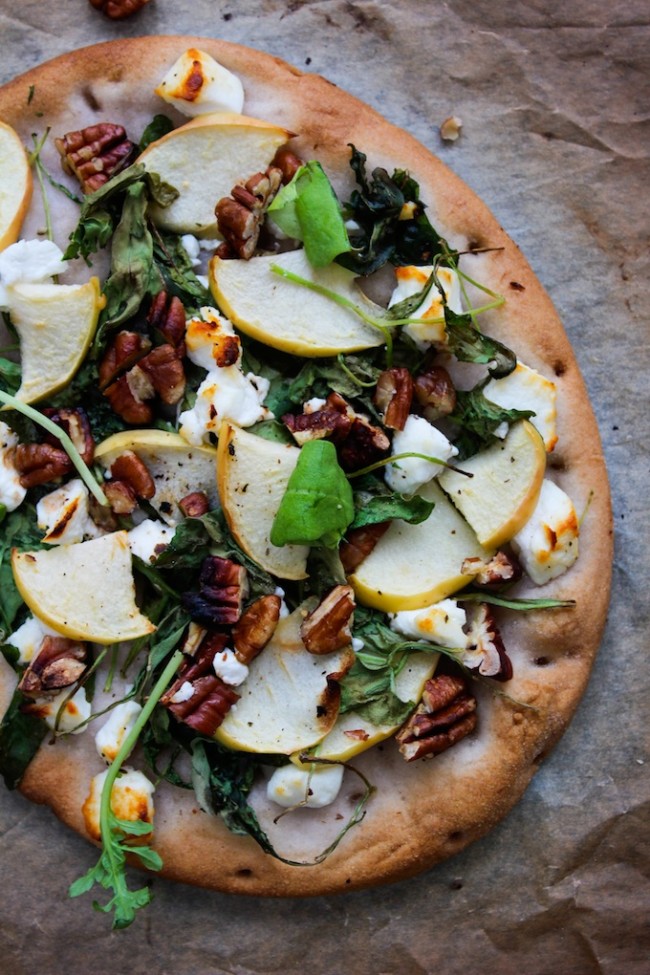 Arugula Apple and Goats Cheese Flatbread - A Saucy Kitchen