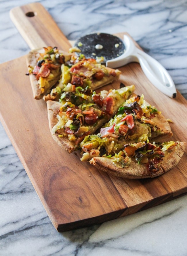 Bacon Brussels and Blue Cheese Flatbread - A Saucy Kitchen