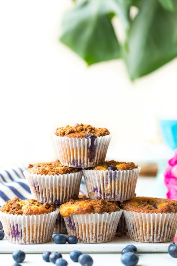 Paleo Blueberry Muffins with a Crumb Topping - A Saucy Kitchen