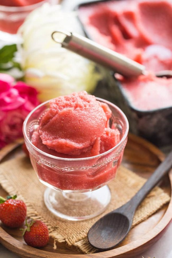 Strawberry Rosé Sorbet - A Saucy Kitchen