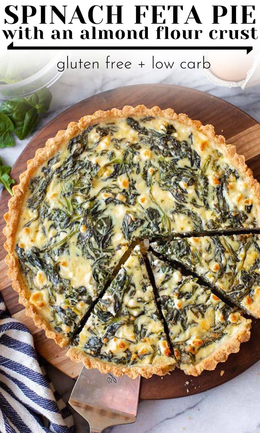 Spinach Feta Pie with an Almond Flour Crust - A Saucy Kitchen