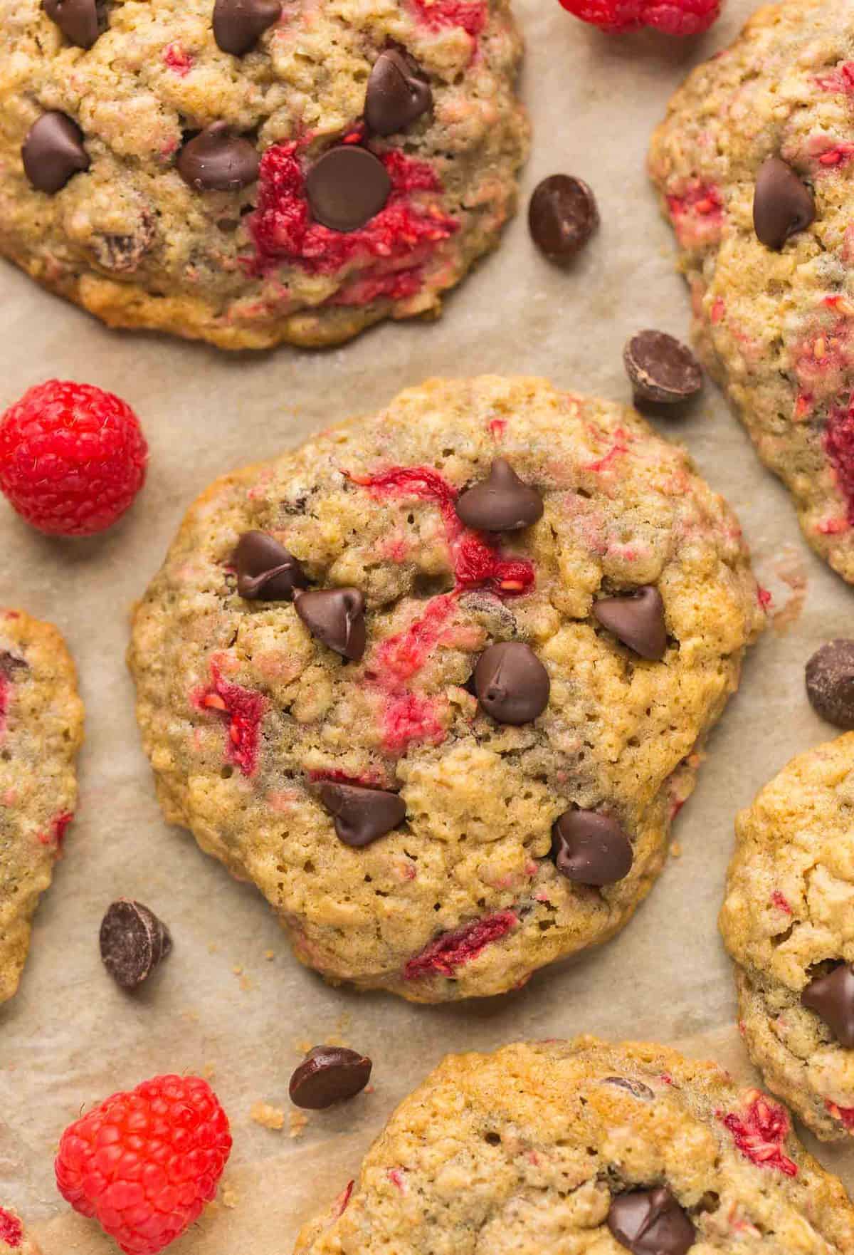 Oatmeal Raspberry Chocolate Chip Cookies - A Saucy Kitchen