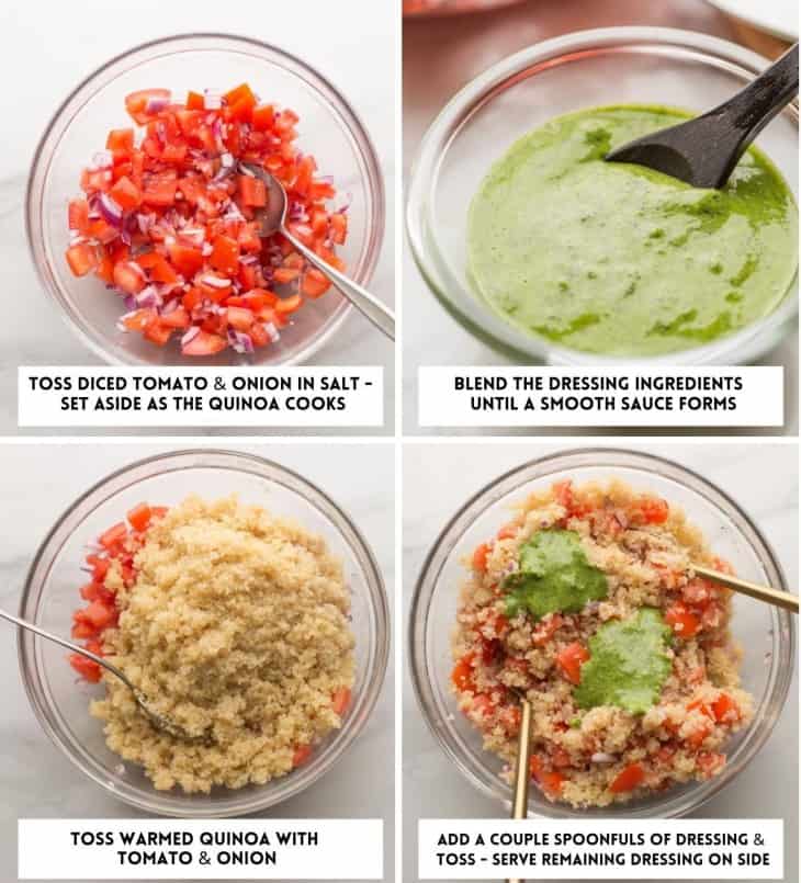 Tomato Quinoa Salad with a Zhoug Style Dressing - A Saucy Kitchen