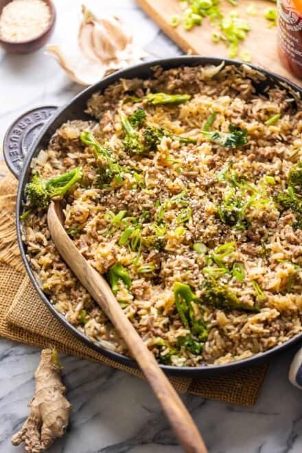 One Pot Ground Beef and Broccoli with Rice - A Saucy Kitchen