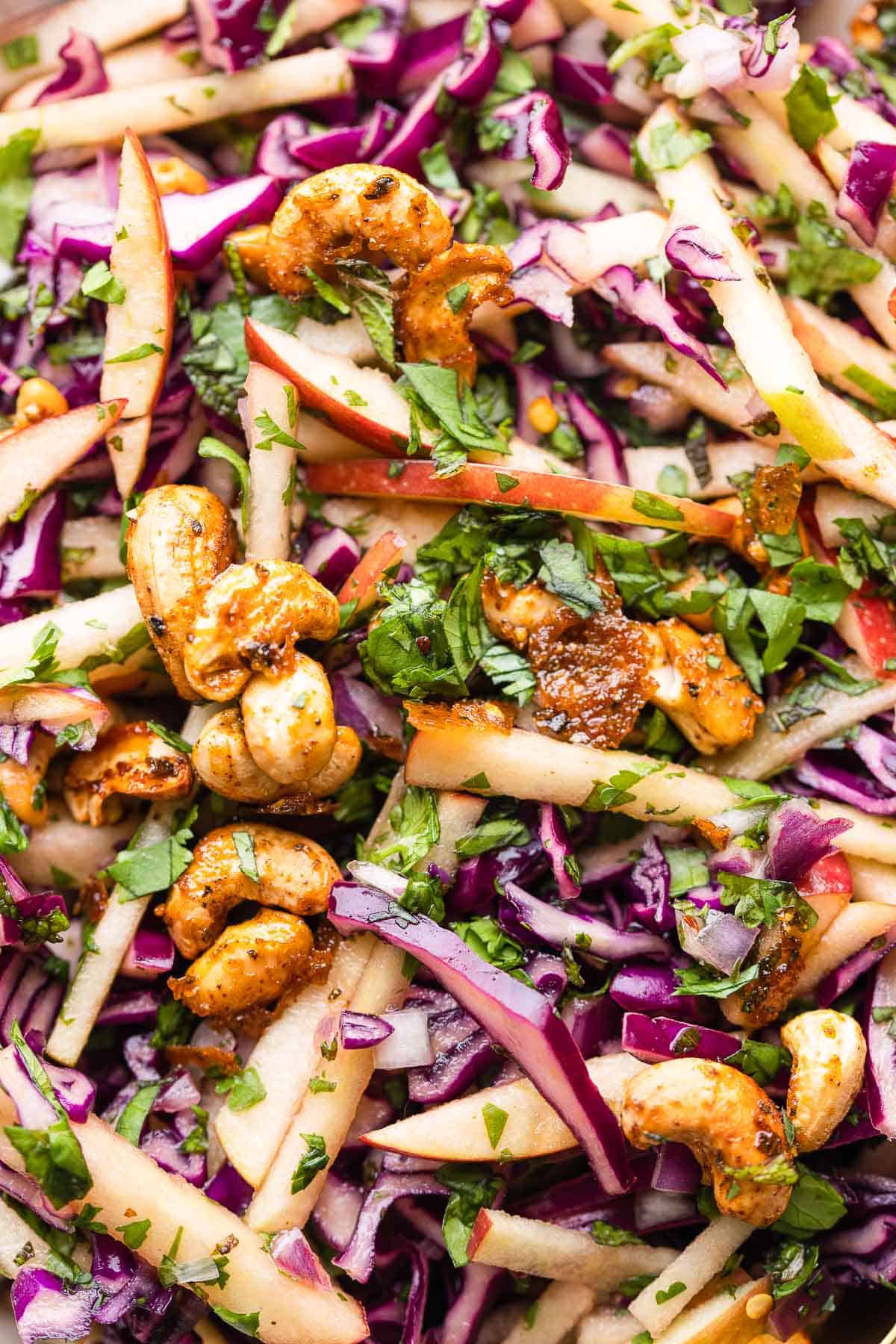 Spicy Apple and Red Cabbage Salad with Chilli Cashews - A Saucy Kitchen