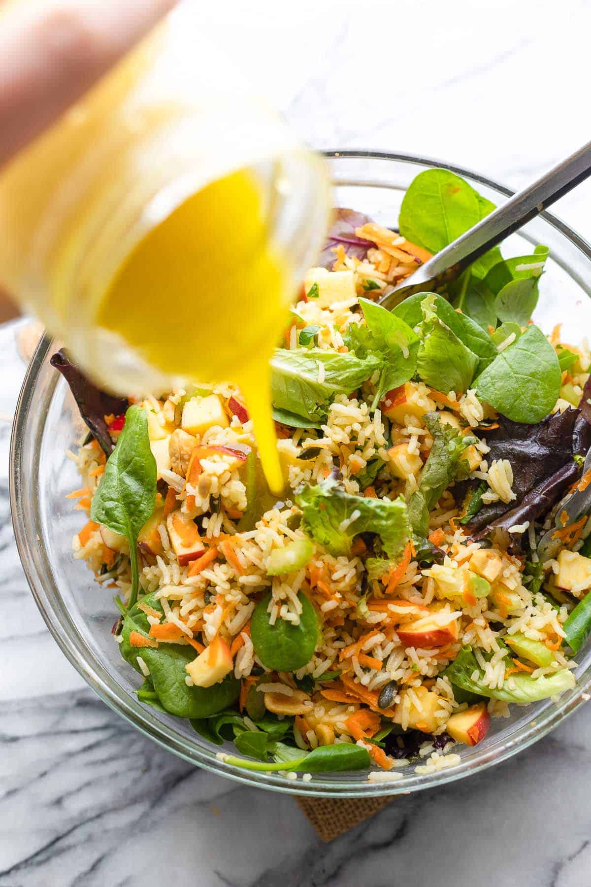 Crunchy Fall Rice Salad with Honey Apple Cider Vinaigrette - A Saucy ...