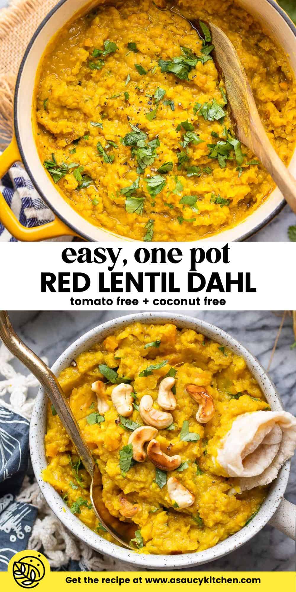 One Pot Red Lentil Dahl (Masoor Dal) - A Saucy Kitchen
