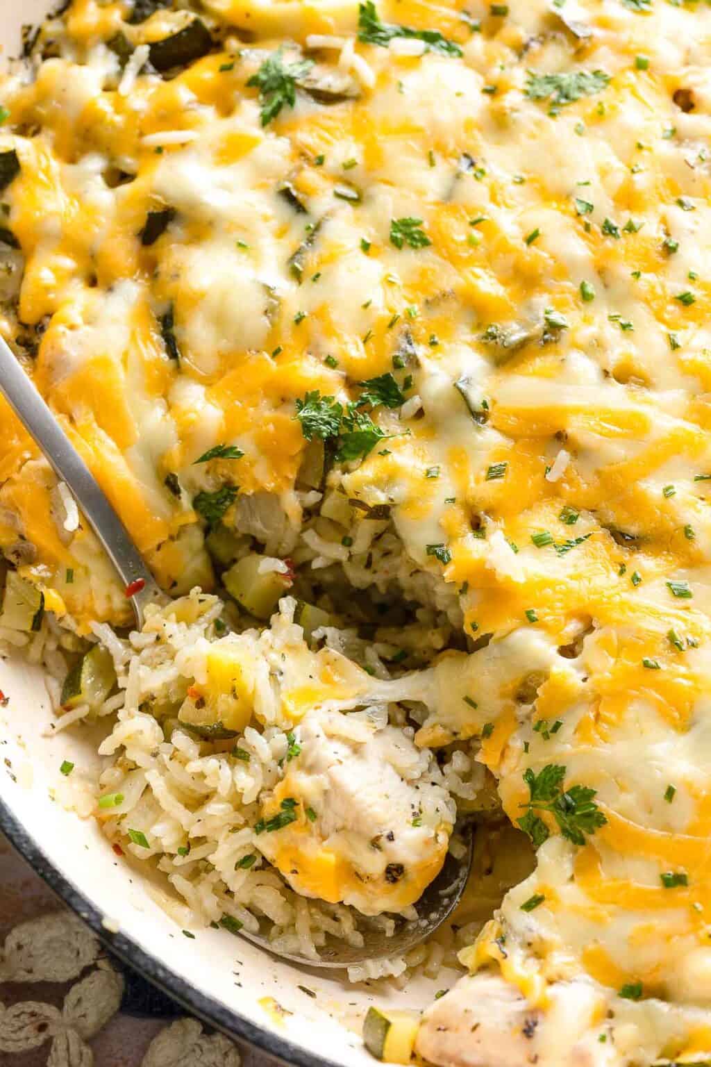 One Pot Cheesy Zucchini Chicken & Rice - A Saucy Kitchen