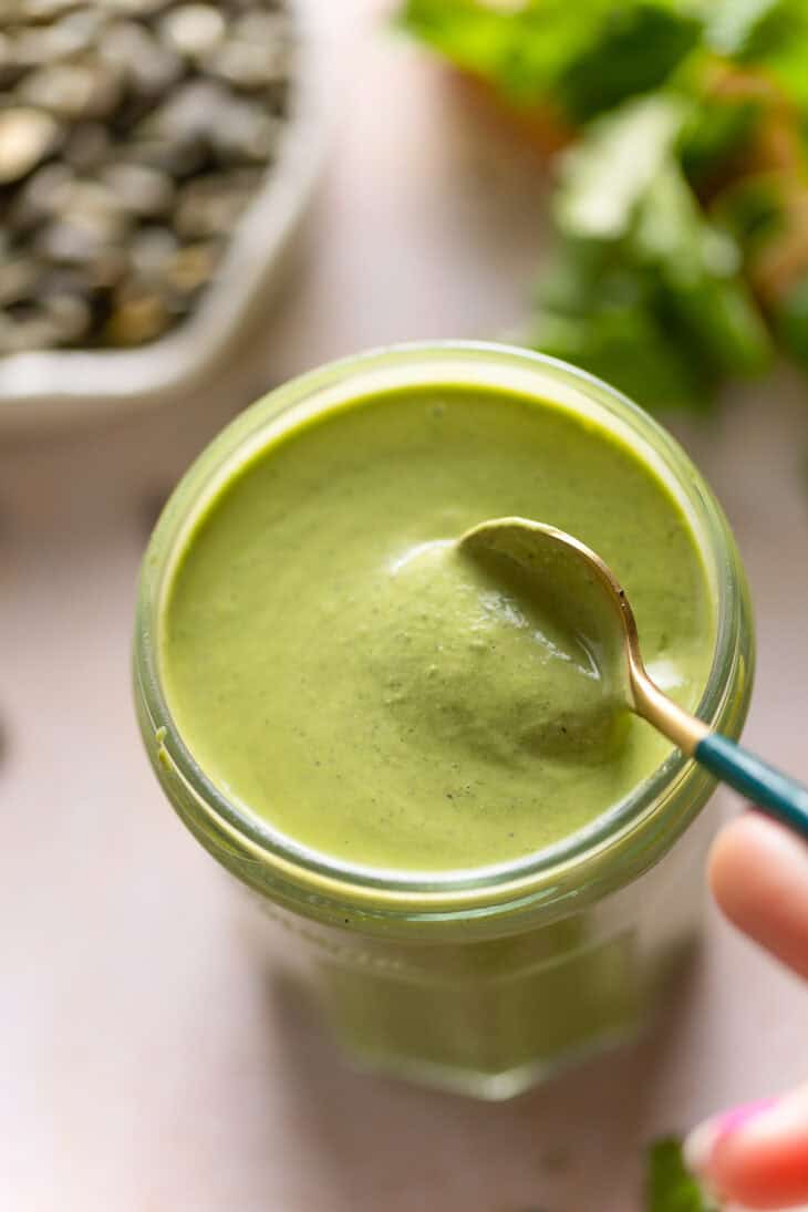 Roasted Cilantro Pepita Dressing - A Saucy Kitchen