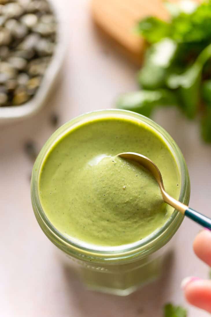 Roasted Cilantro Pepita Dressing - A Saucy Kitchen