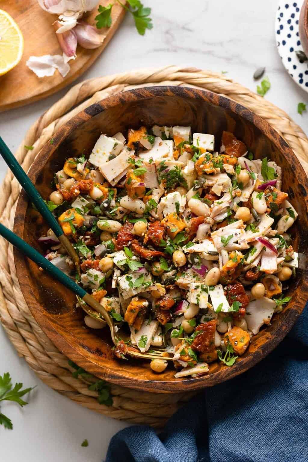 Mediterranean Dense Bean Salad - A Saucy Kitchen